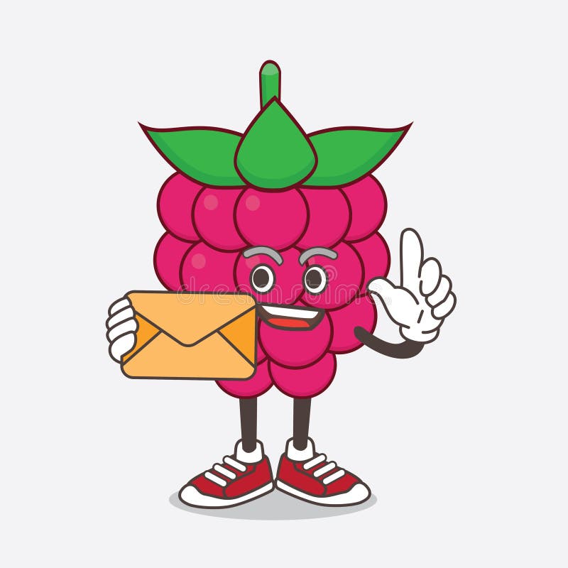 Raspberry Fruit Cartoon Mascot Character Holding an Envelope Stock ...