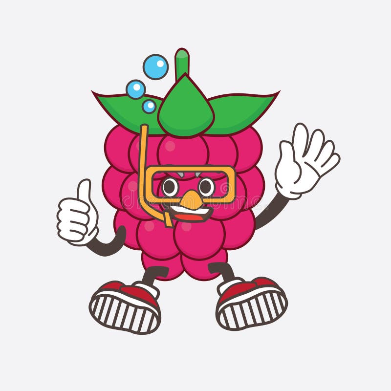 Raspberry Fruit Cartoon Mascot Character Wearing Diving Gears Stock ...