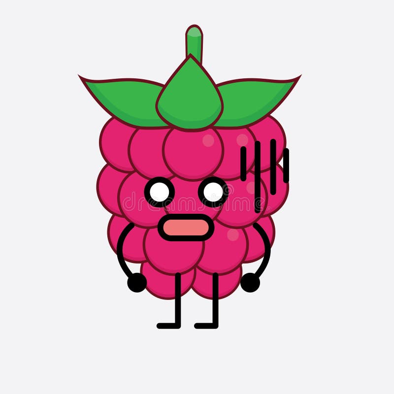 Raspberry Fruit Cute Character Illustration with Simple Face, Hands and ...