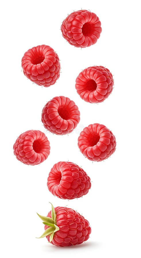 Raspberry Fruit Falling Down Isolated. Fresh and Organic Raspberries ...