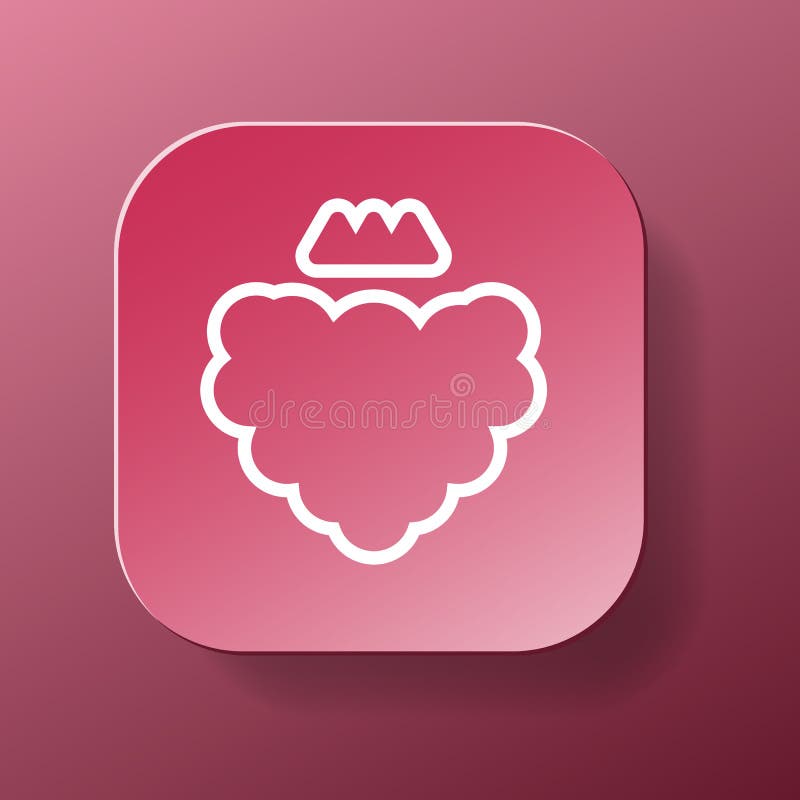 Raspberry Fruit Square Button Icon, White Outline Berry on Maroon Plate ...