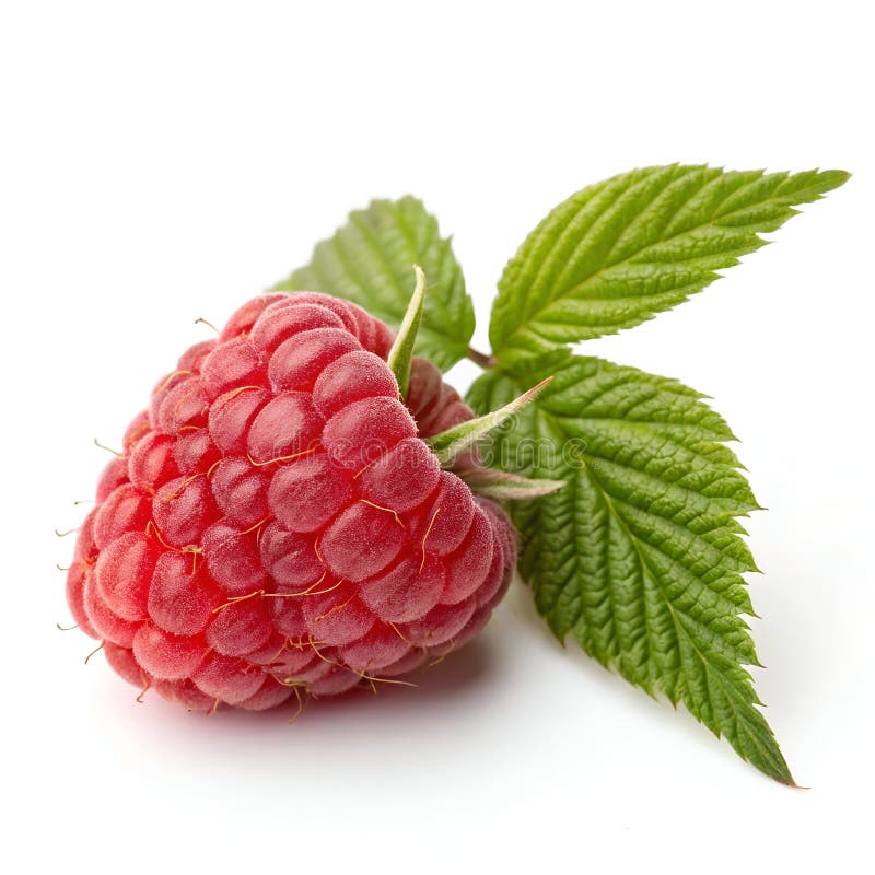 Raspberry with a Green Leaf Isolated on White Background Stock ...