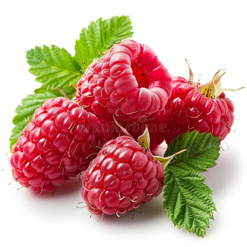 Raspberry with Green Leaves on White Background Stock Image - Image of ...