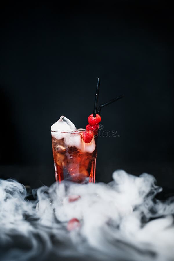 Raspberry Ice Cold Refreshing Cocktail with Berries. Flat Lay, Front ...