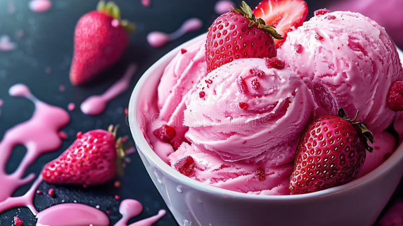 Raspberry Ice Cream in the Bowl. Stock Image - Image of summer, mint ...