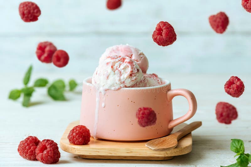 Raspberry Ice Cream in Cup on Table. Stock Photo - Image of fresh ...
