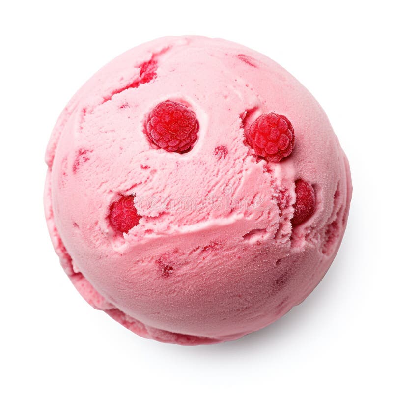 Raspberry Ice Cream Scoop Ball on White Background. Top View Stock ...