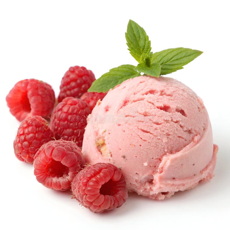 Raspberry Ice Cream Scoop with Fresh Raspberries Stock Illustration ...