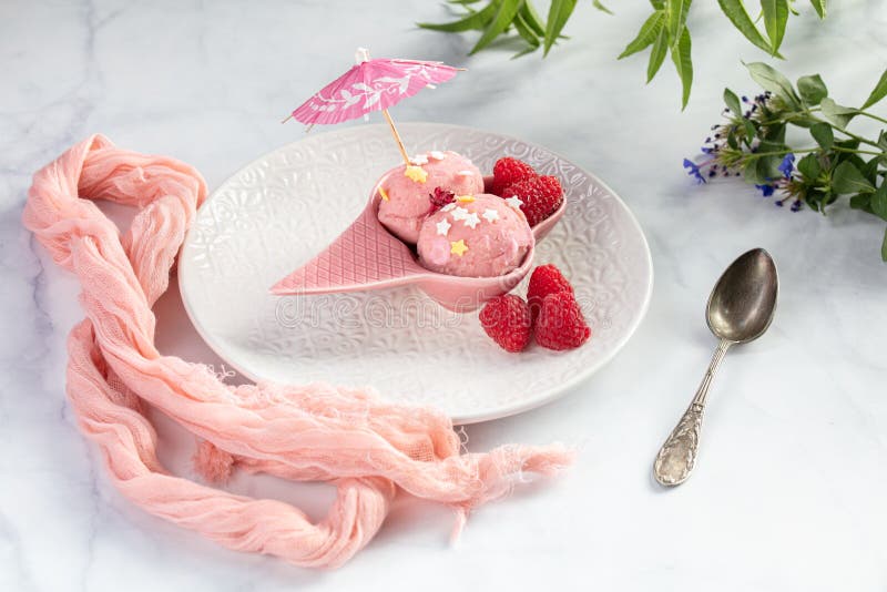 Raspberry Ice-cream Served in a Pink Bowl Stock Photo - Image of ...