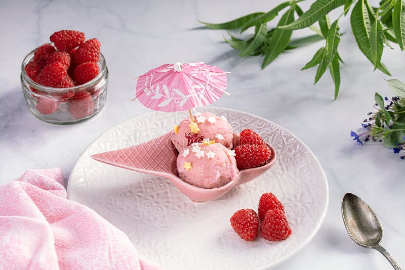 Raspberry Ice-cream Served in a Pink Bowl Stock Photo - Image of food ...