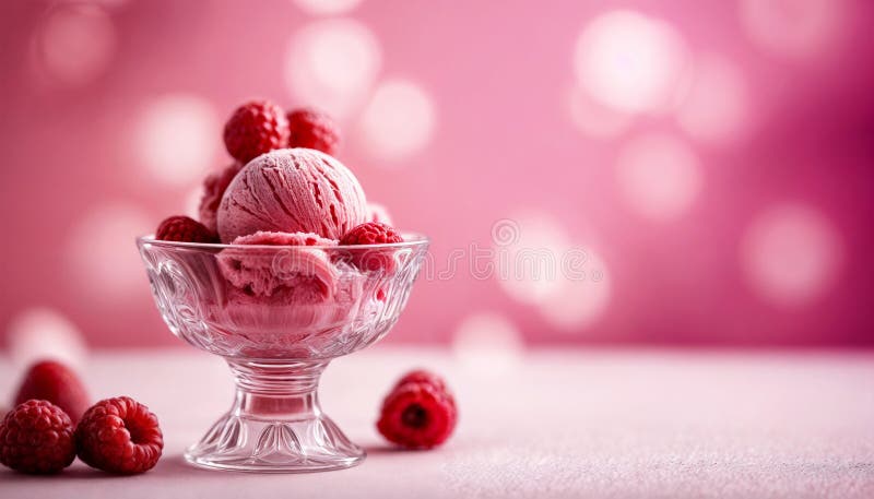 Raspberry Ice Cream. Ice Cream in a Transparent Glass and Raspberries ...