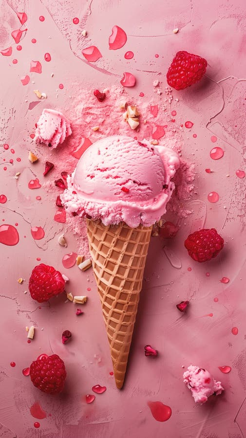 Whipped Cream Raspberry Dessert Waffle Cone Splash Stock Photos - Free ...