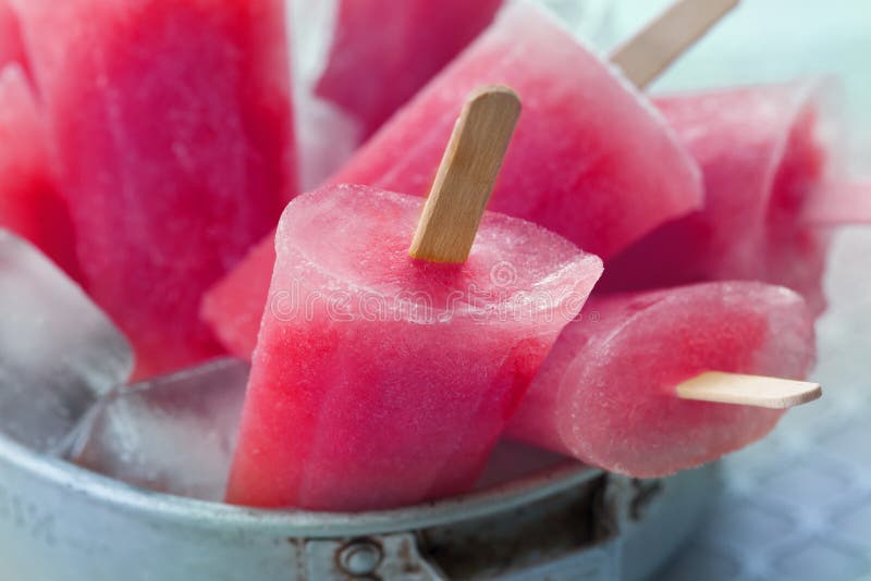 Raspberry Ice Lollies in Bowl Stock Photo - Image of cream, chopsticks ...