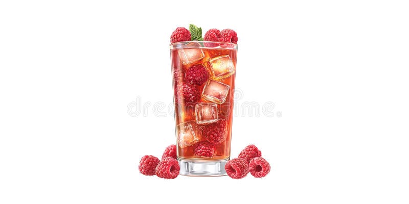 Raspberry Iced Tea with Fresh Berries and Ice Cubes. Refreshing Summer ...