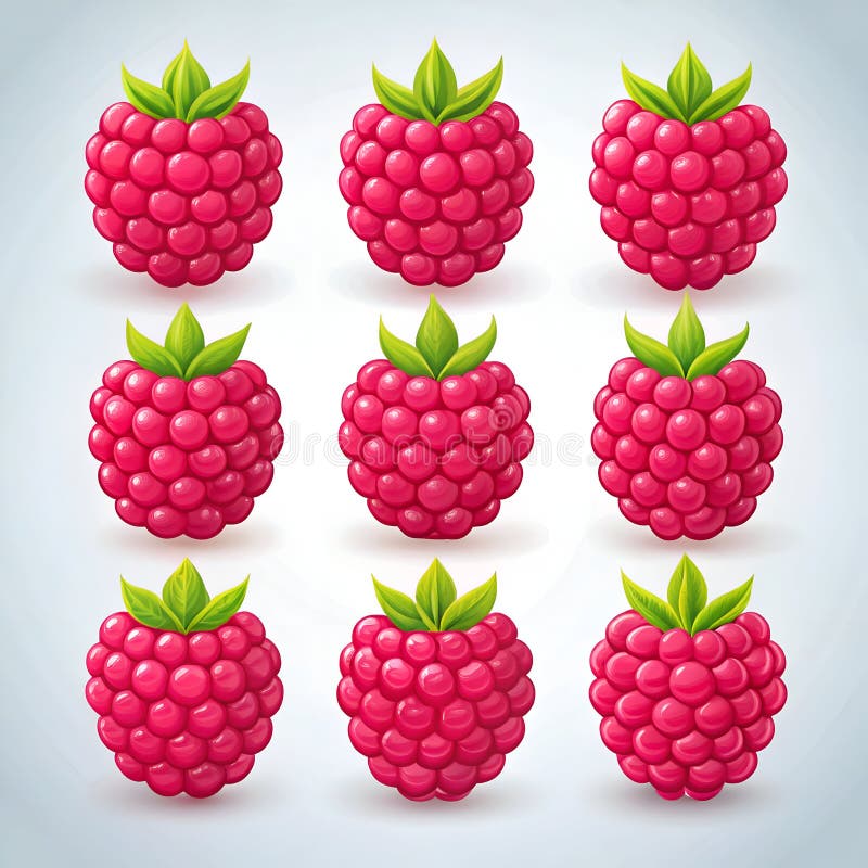 Raspberry Icon Set in Flat Vector Style Stock Illustration ...