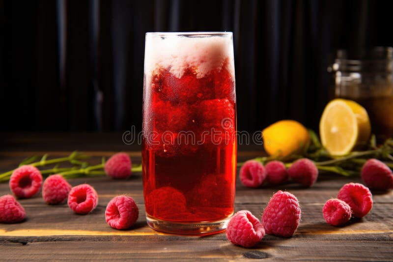 Raspberry-infused Beer with Raspberries Submerged Inside Stock Image ...