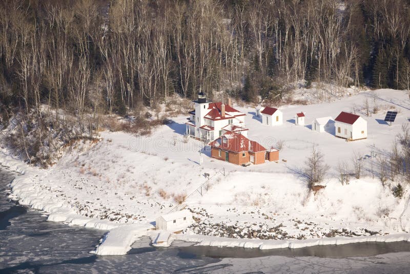 Raspberry Island Light House in Winter Stock Image - Image of bayfield ...