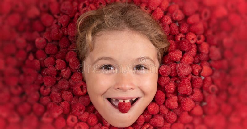 Raspberry Isolated. Raspberries Child Face Close Up. Top View Photo of ...