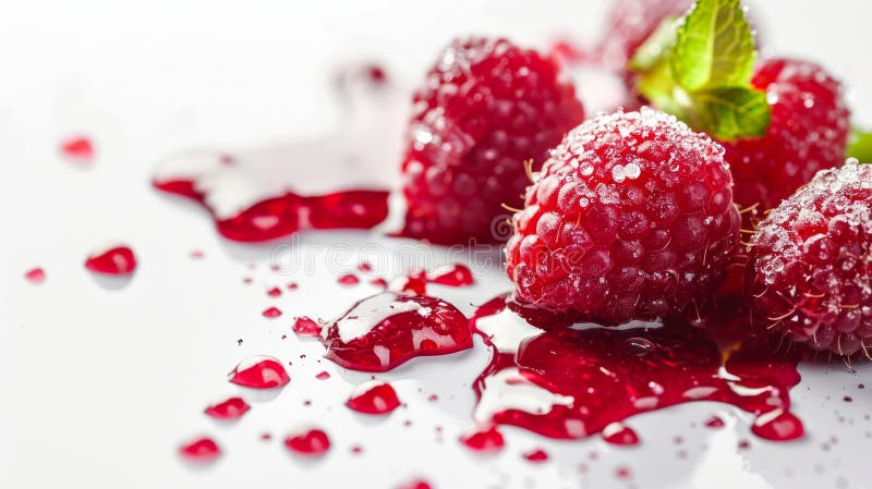 Raspberry Isolated. Red Raspberries with Green Leaf Isolate. Raspberry ...