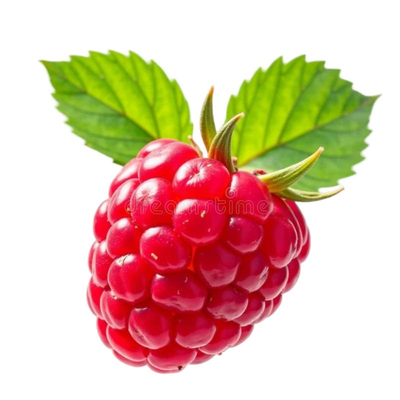 Raspberry Isolated. Two Red Raspberries with Green Leaf Isolate ...