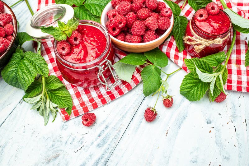 Raspberry Jam with Berry on Light Background. Homemade Jam with ...