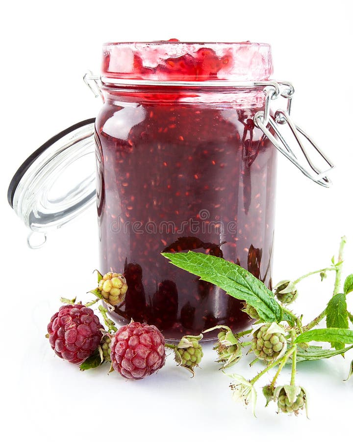Home Made Raspberry Jam on a White Background. Stock Image - Image of ...