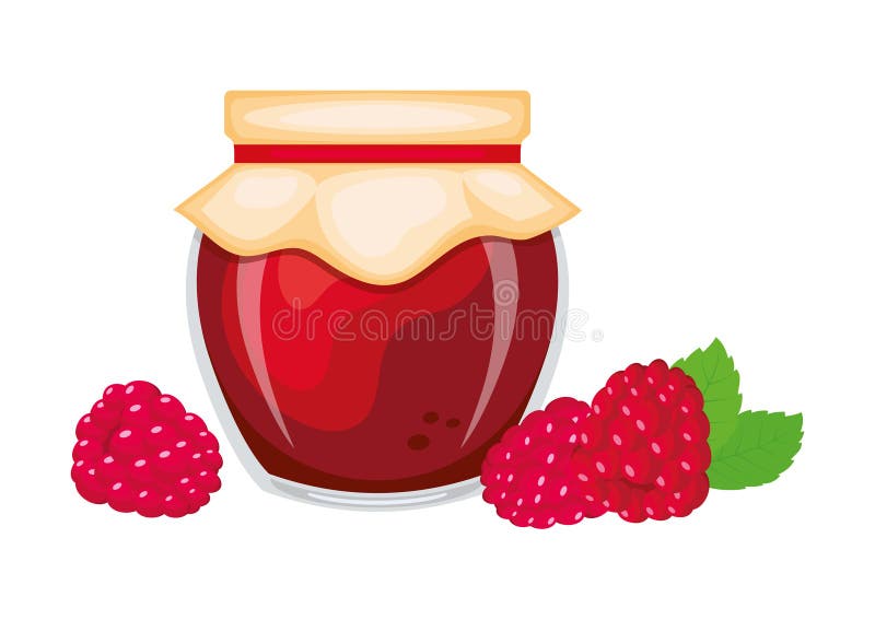 Raspberry Jam in Glass Jar and Fresh Raspberries Vector Illustration ...