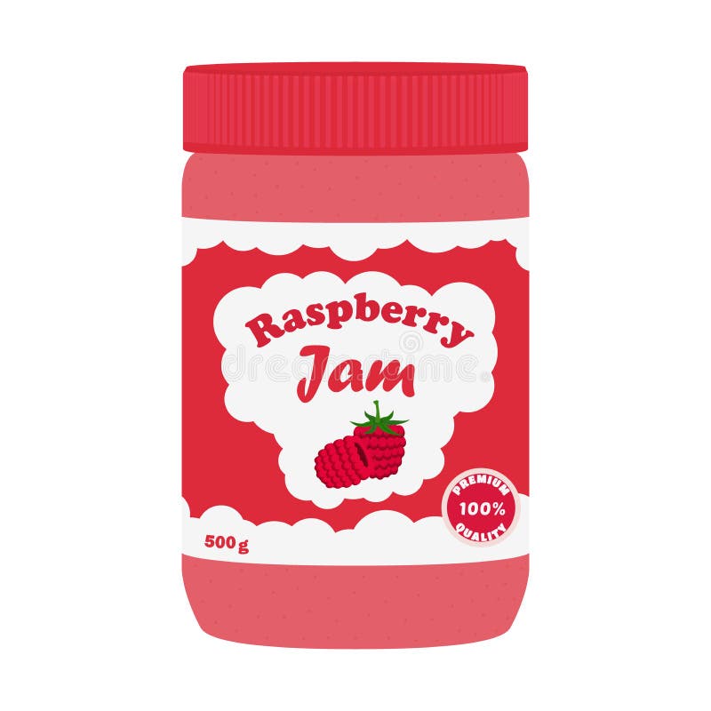 Raspberry Jam in Glass Jar. Made in Cartoon Flat Style Stock Vector ...