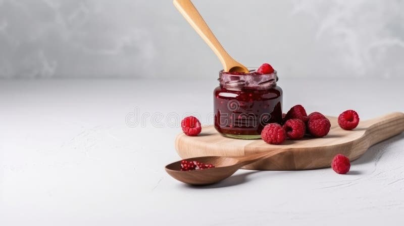 Raspberry Jam in Jar. Illustration AI Generative Stock Illustration ...