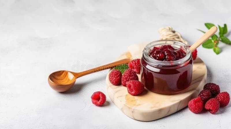 Raspberry Jam in Jar. Illustration AI Generative Stock Illustration ...