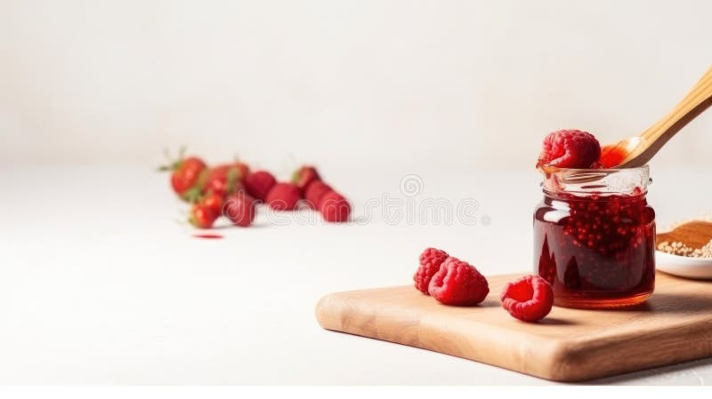 Raspberry Jam in Jar. Illustration AI Generative Stock Illustration ...