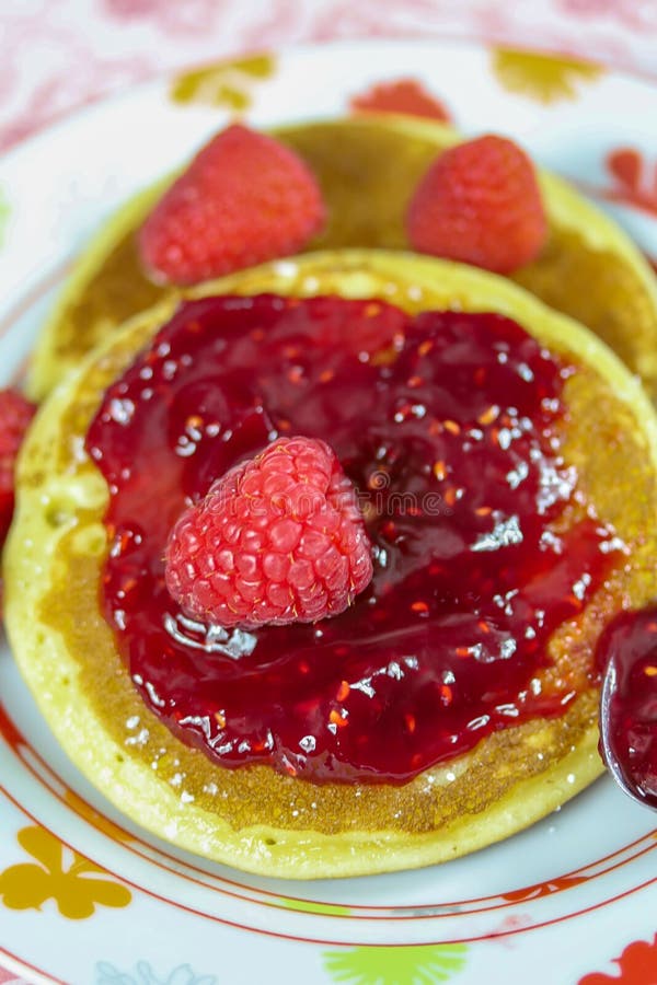 Raspberry jam pancake stock photo. Image of breakfast - 176891484