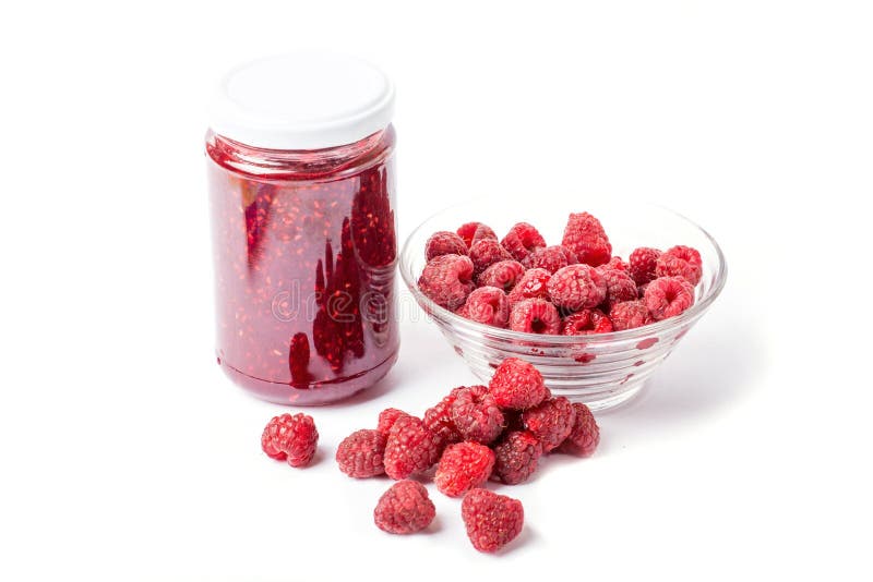 Raspberry Jam and Raspberries Isolated on White Background Stock Image ...
