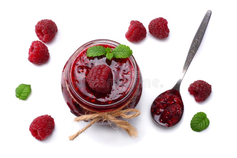 Raspberry Jam with Raspberry Berries Isolated on White Background. Top ...