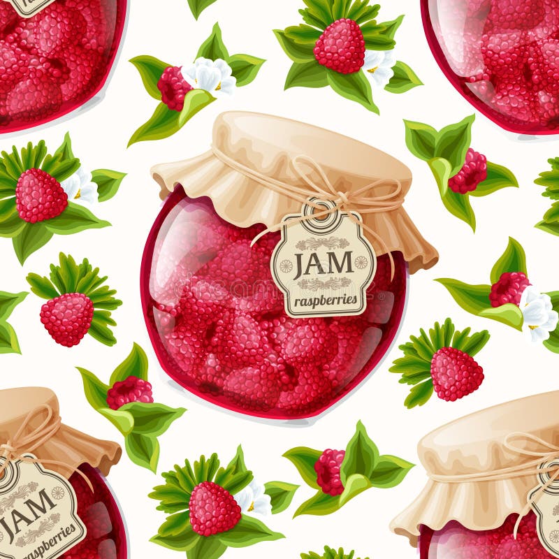 Raspberry Jam Seamless Pattern Stock Vector - Illustration of breakfast ...