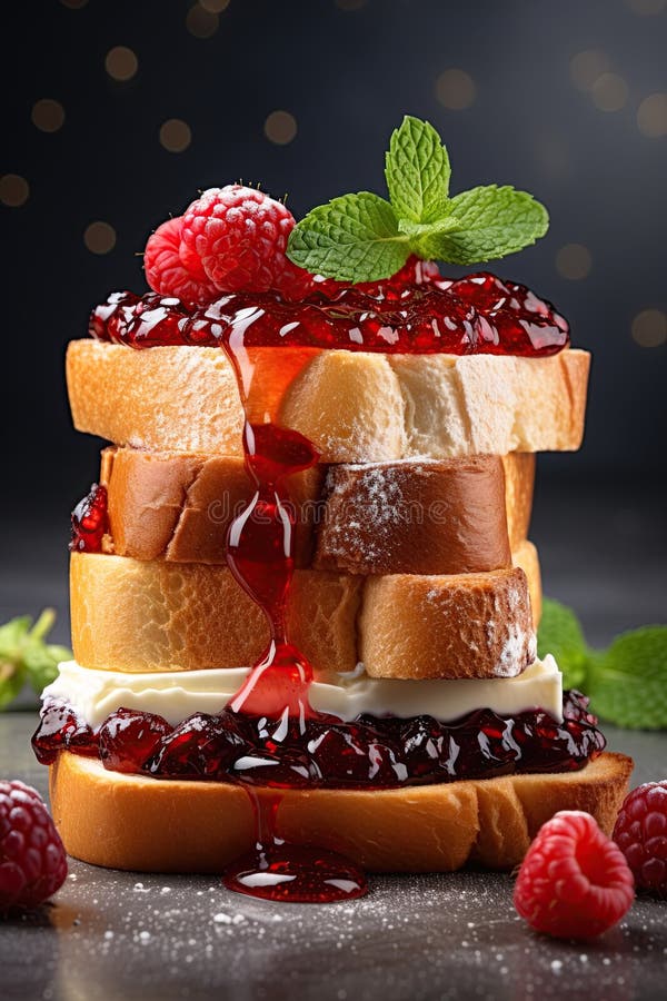 Raspberry Jam Stacked Sandwich. Generative Ai Stock Illustration ...