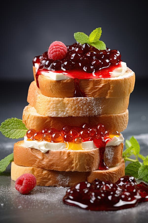 Raspberry Jam Stacked Sandwich. Generative Ai Stock Illustration ...