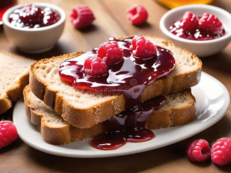 Raspberry jam and toast stock illustration. Illustration of nutrition ...