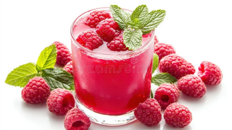 Raspberry Juice in Glass Isolated on White Background Stock ...