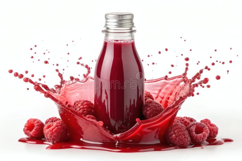 Raspberry Juice Bottle Splash Isolated White Background Stock Photos ...