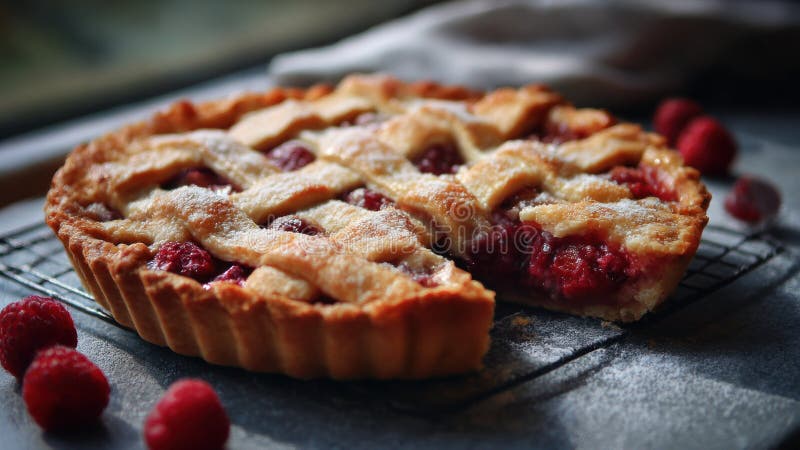 Raspberry Lattice Pie stock illustration. Illustration of culinary ...