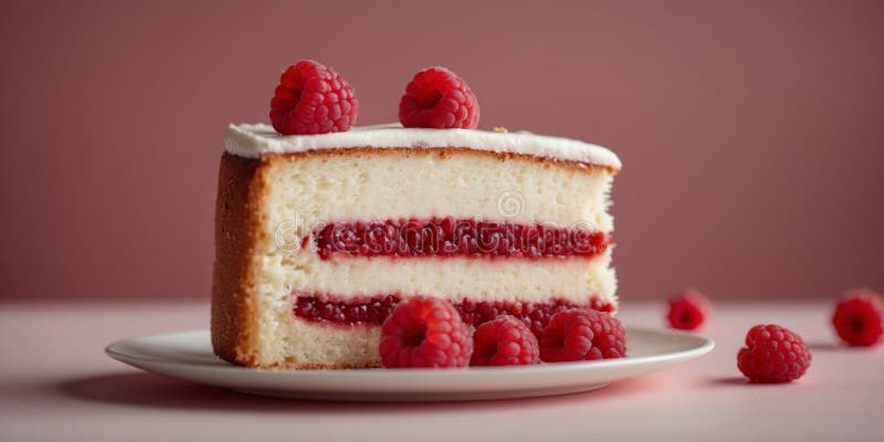 Raspberry Layer Cake Slice on Red Background. Stock Photo - Image of ...