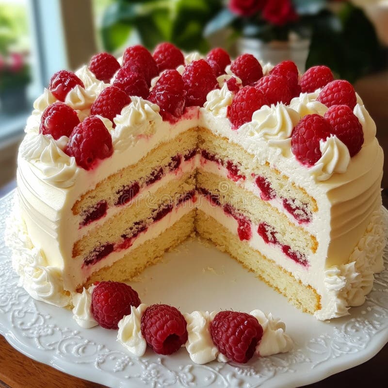 Raspberry Layer Cake with Whipped Cream Frosting and Fresh Raspberries ...