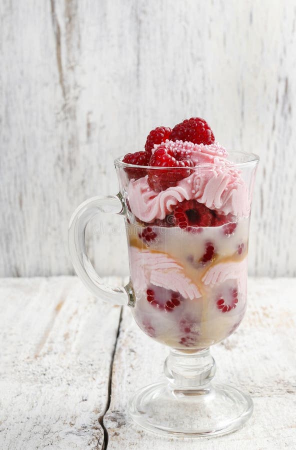 Raspberry Layer Dessert in Glass Bowl Stock Image - Image of gourmet ...