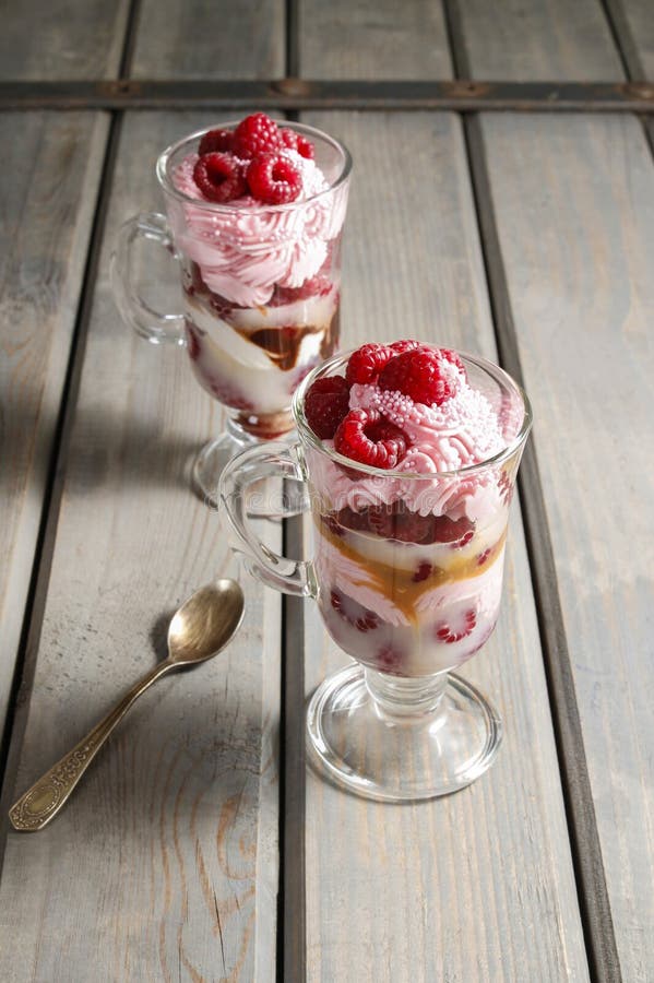 Raspberry Layer Dessert in Glass Bowl Stock Image - Image of gourmet ...