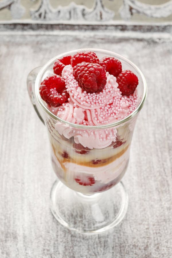 Raspberry layer dessert stock image. Image of creamy - 227099621