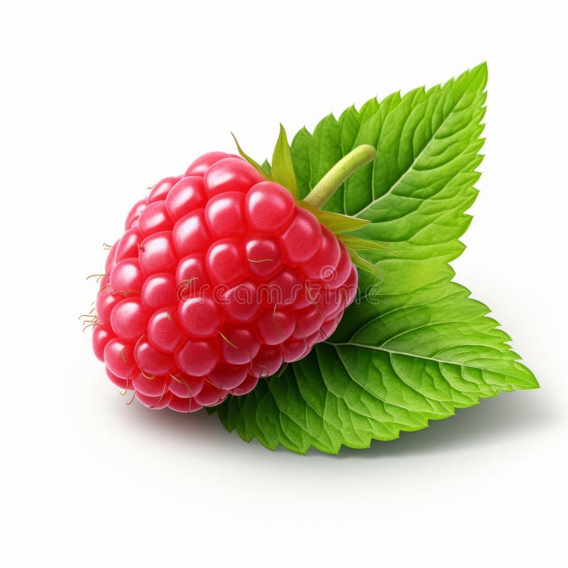 Raspberry with Leaf Isolated on White Background Stock Illustration ...