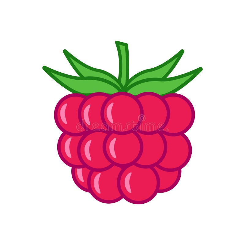 Raspberry with Leafs on White Background. Berry Icon on Flat Style ...