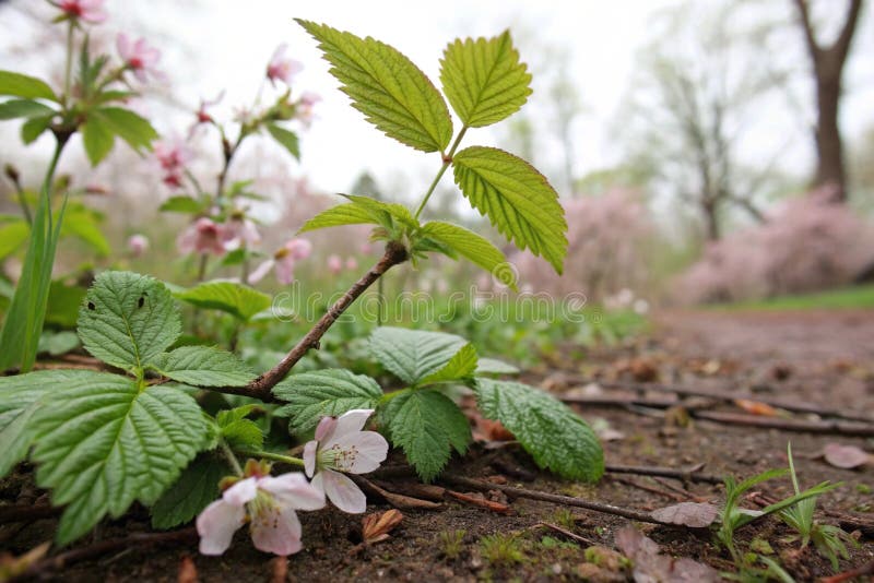 Raspberry Leaves on the Ground in Spring Stock Illustration ...