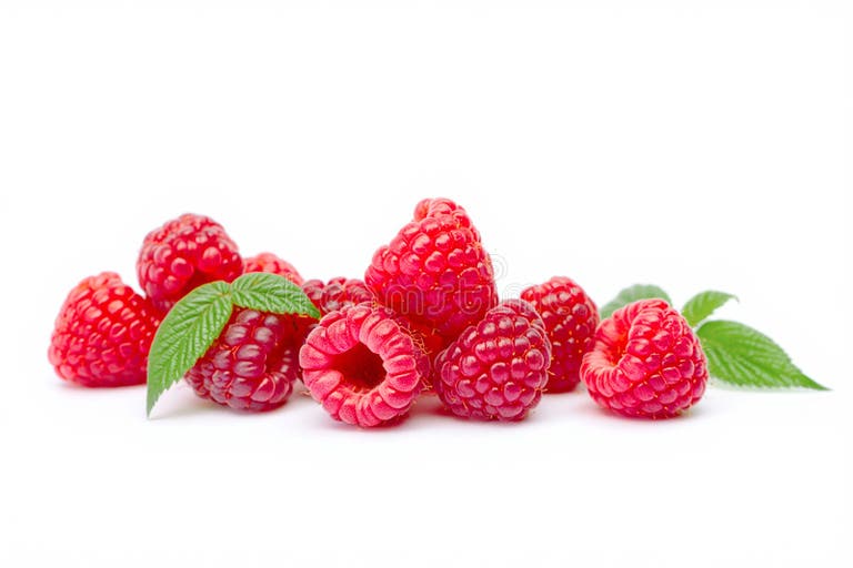 Raspberry with Leaves Isolated on White Background Stock Photo - Image ...